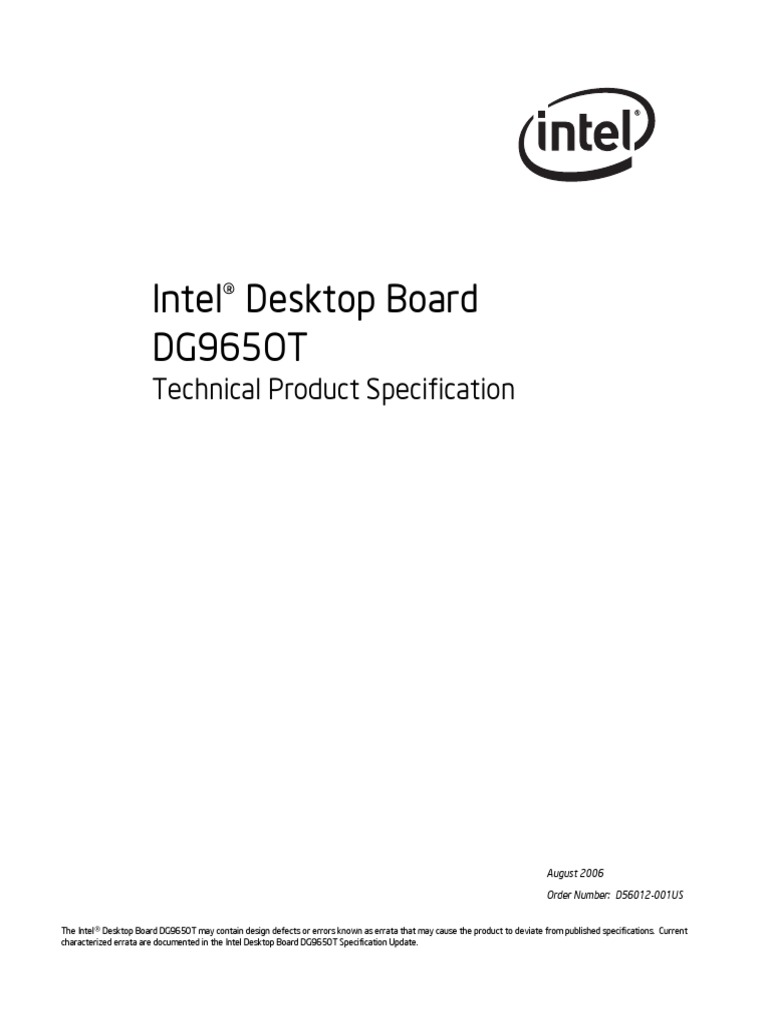 Intel DG965OT Desktop Board | PDF | Data Rate Units | Bios