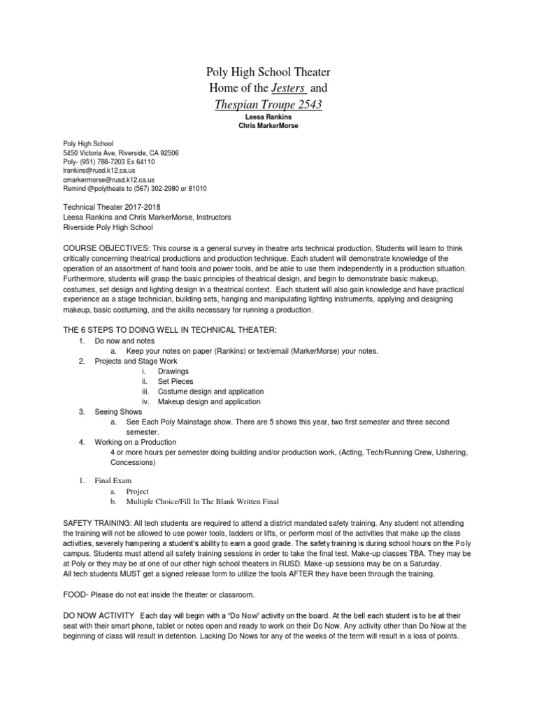 Poly High Tech Theater Guide | PDF | Theatre | Cognition