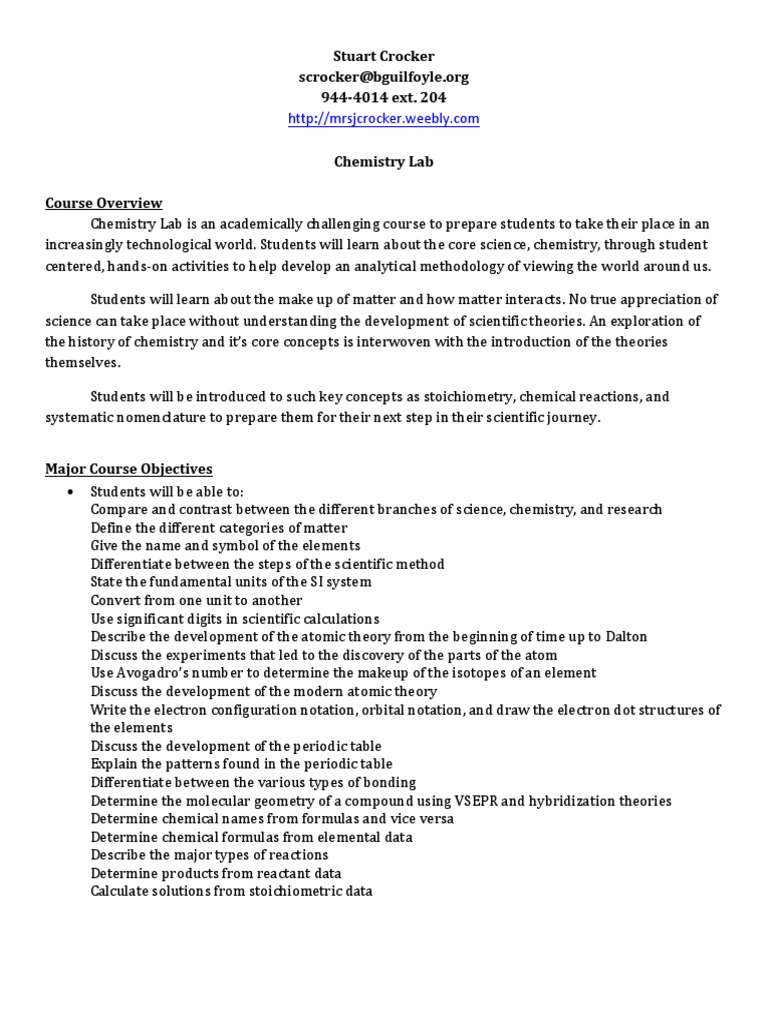 Chemistry Lab Course Overview | PDF | Chemistry | Science
