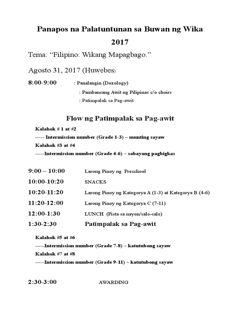 Panapos Na Palatuntunan Sa Buwan NG Wika 2017 2 | PDF