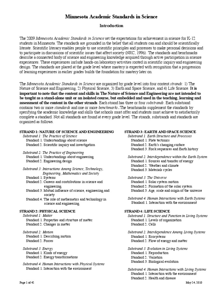 Science Standards MN 2009 005263 | PDF | Life | Science