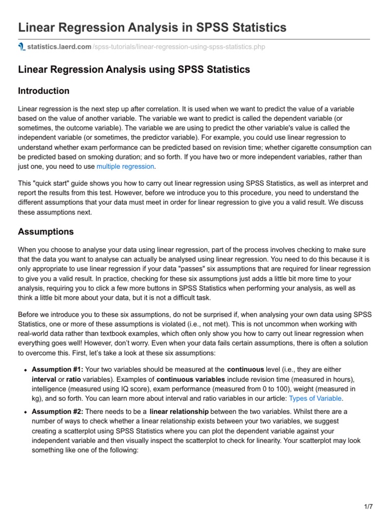 SPSS Linear Regression Guide | PDF | Regression Analysis | Linear ...