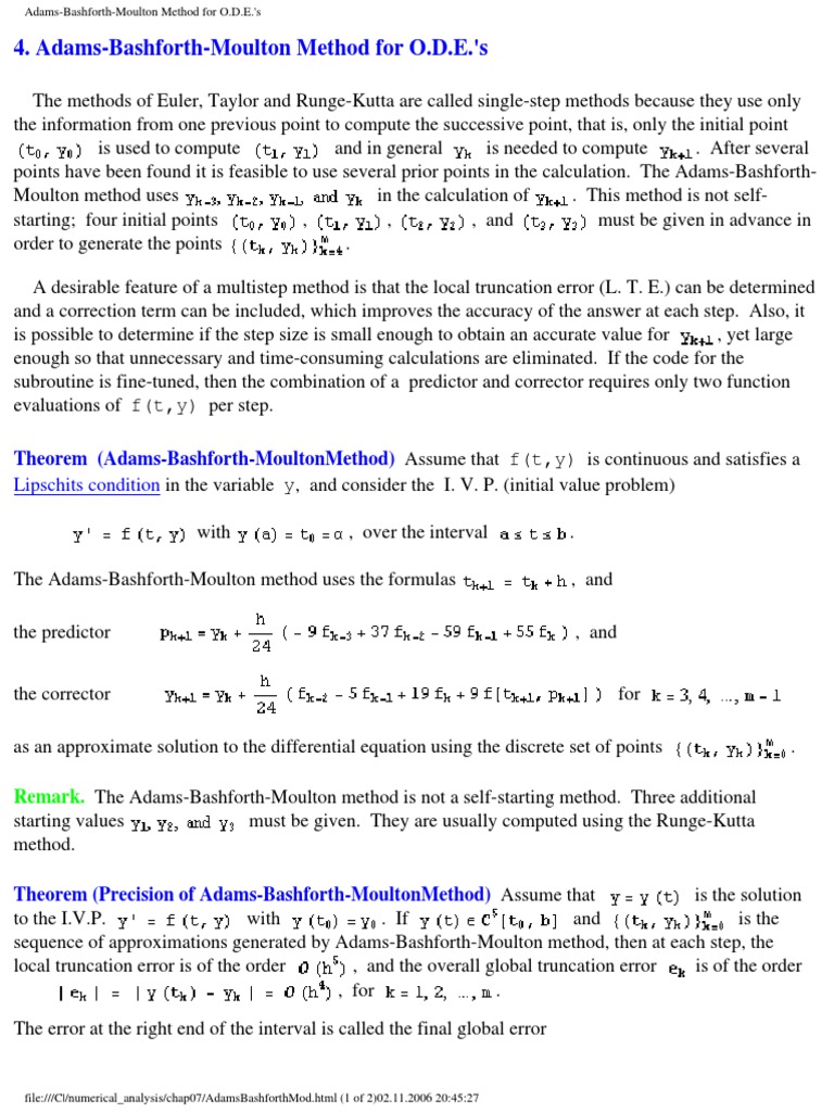 Adams Bash Forth | PDF | Differential Equations | Mathematics Of Computing