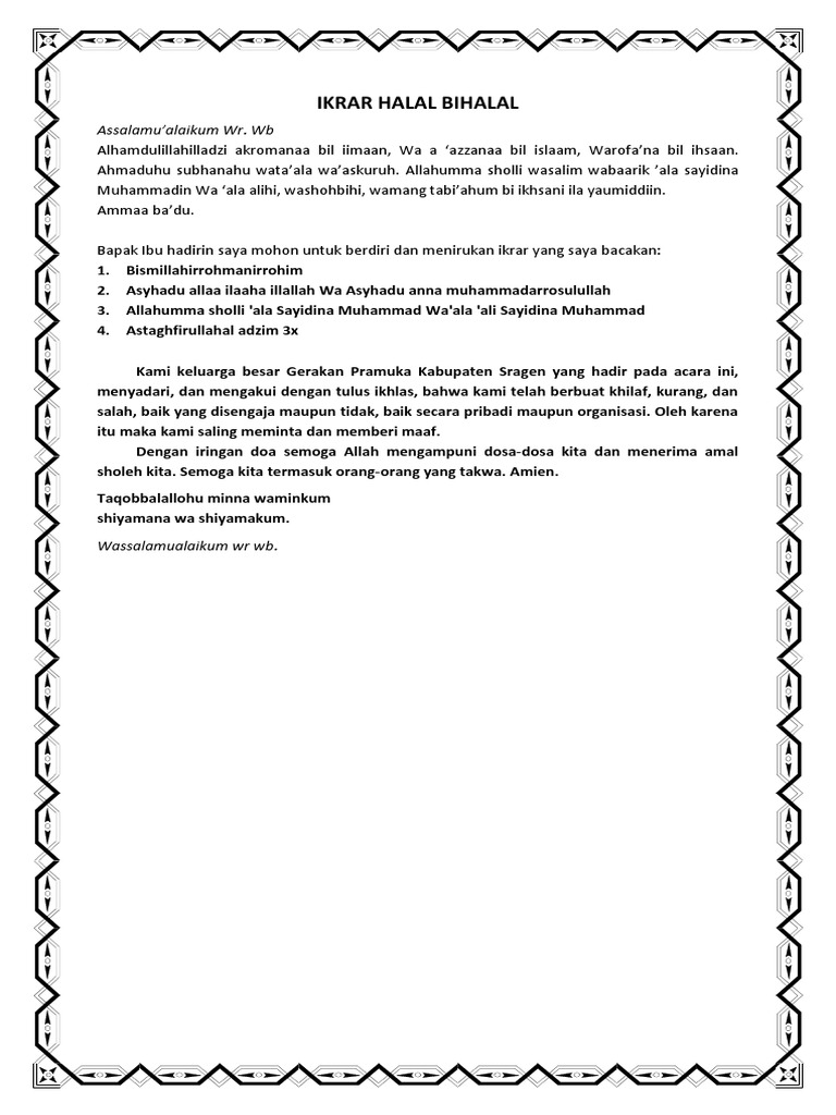 Ikrar Halal Bihalal Bahasa Indonesia PDF | PDF