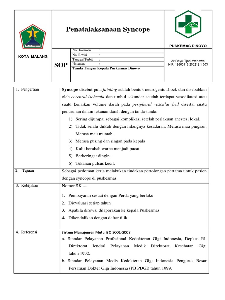6 SOP Penatalaksanaan Syncope | PDF