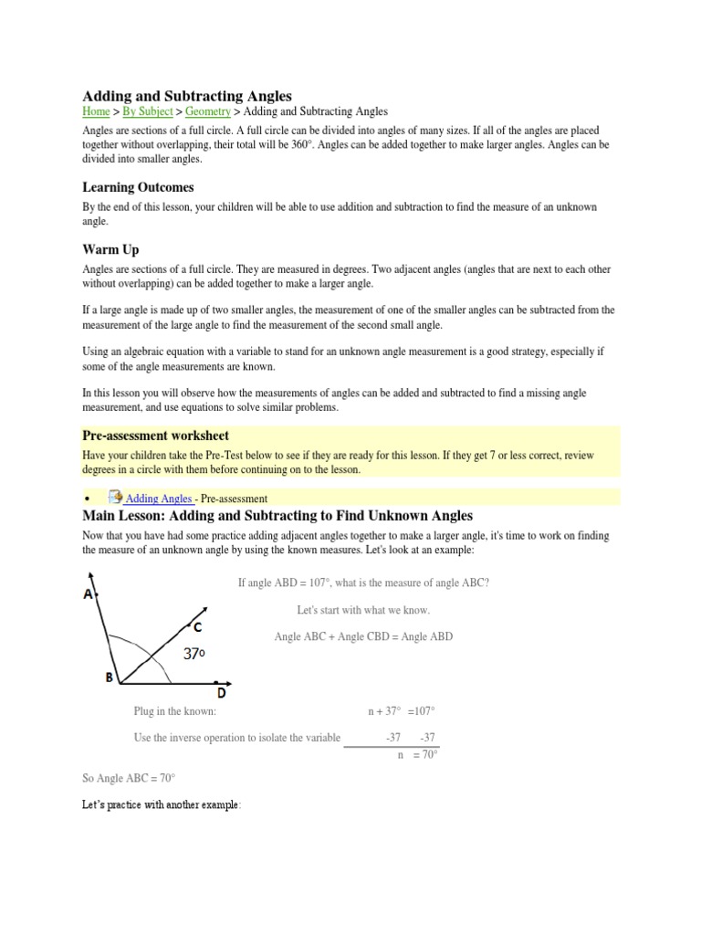 Adding and Subtracting Angles | PDF | Angle | Equations