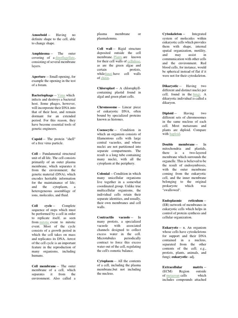 Cell Biology Terms | PDF | Eukaryotes | Cell (Biology)