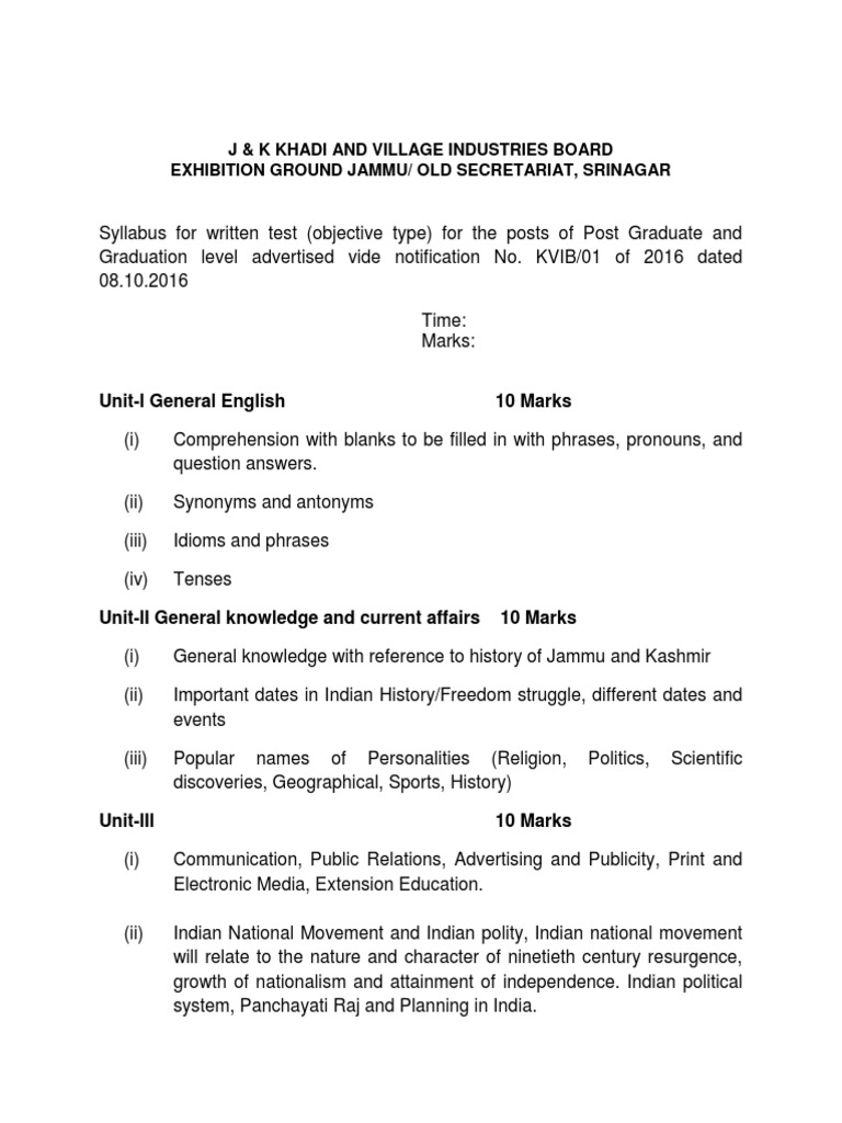 KVIB Syllabus for written test | PDF | Science | Reason