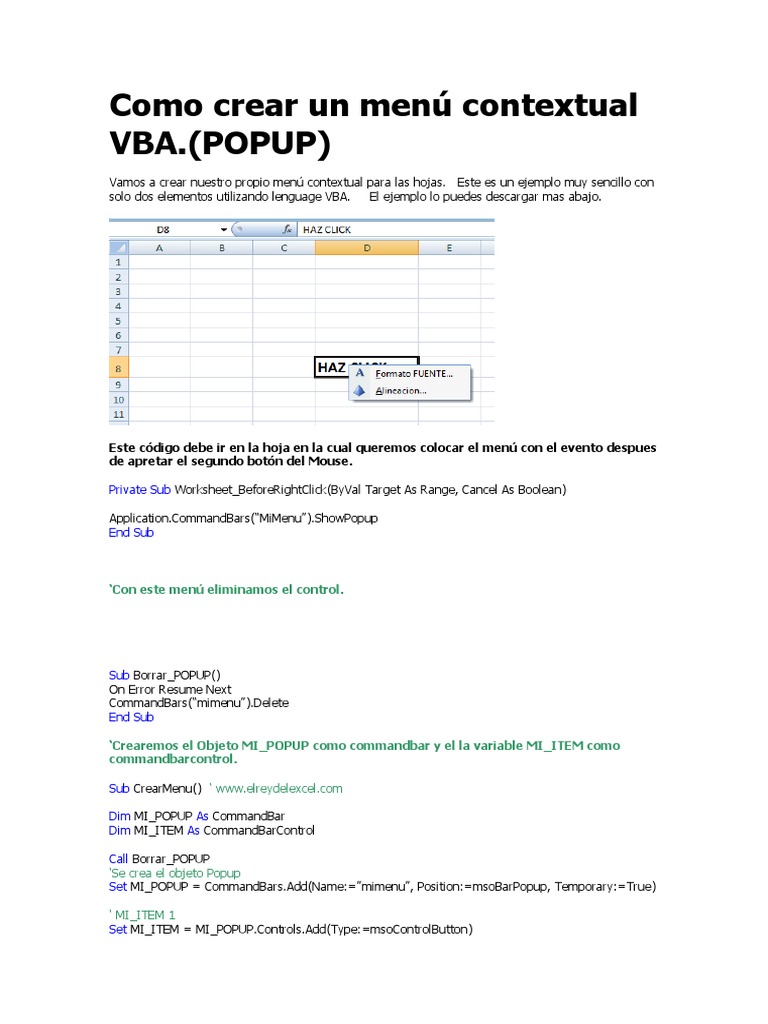 Crear Un Menú Contextual VBA | PDF