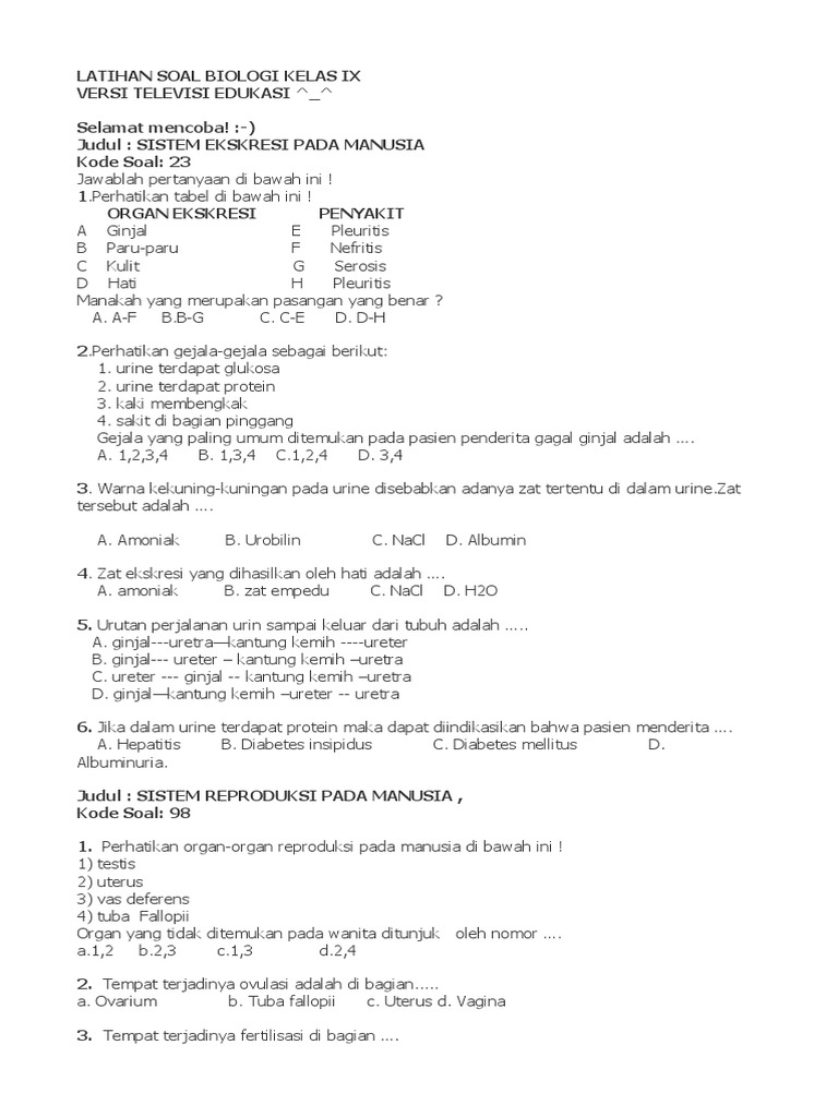 Latihan Soal Biologi Kelas Ix | PDF