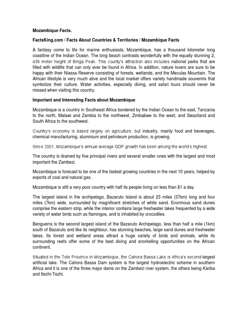 Mozambique Facts | PDF | Mozambique | Nature