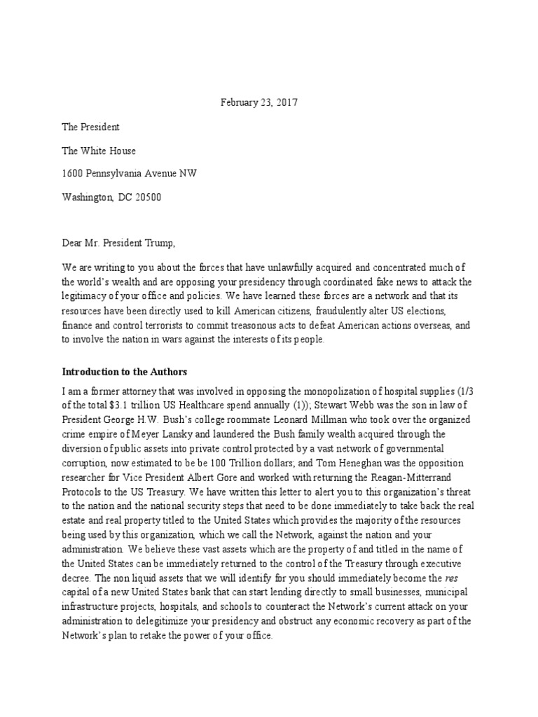 Letter To President Trump 2017 02 23 From Whistleblowers | PDF ...