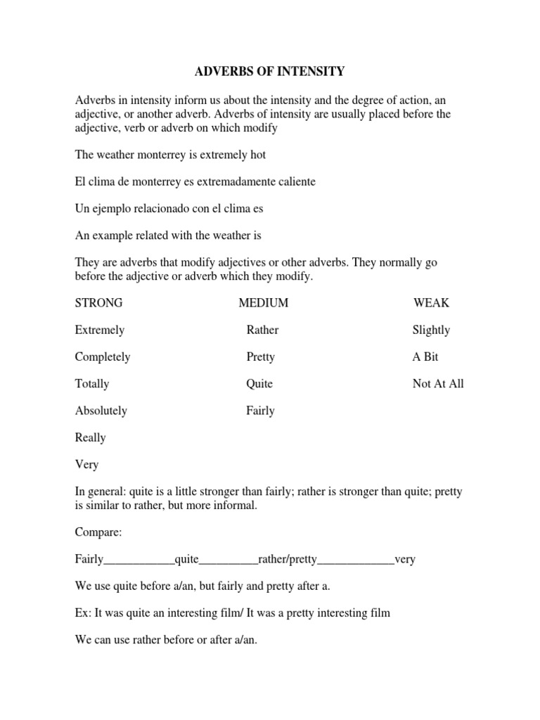 Adverbs of Intensity | PDF | Language Arts & Discipline | Foreign ...