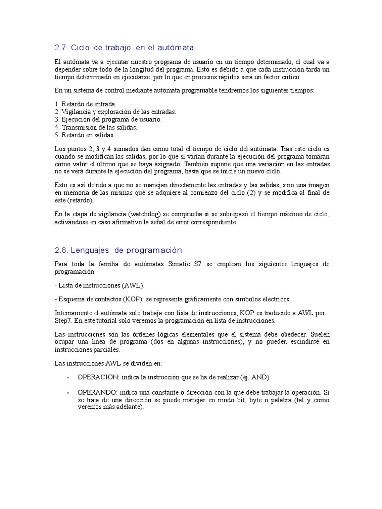 Ciclo de trabajo y programación en autómatas S7 | PDF | Programa de ...