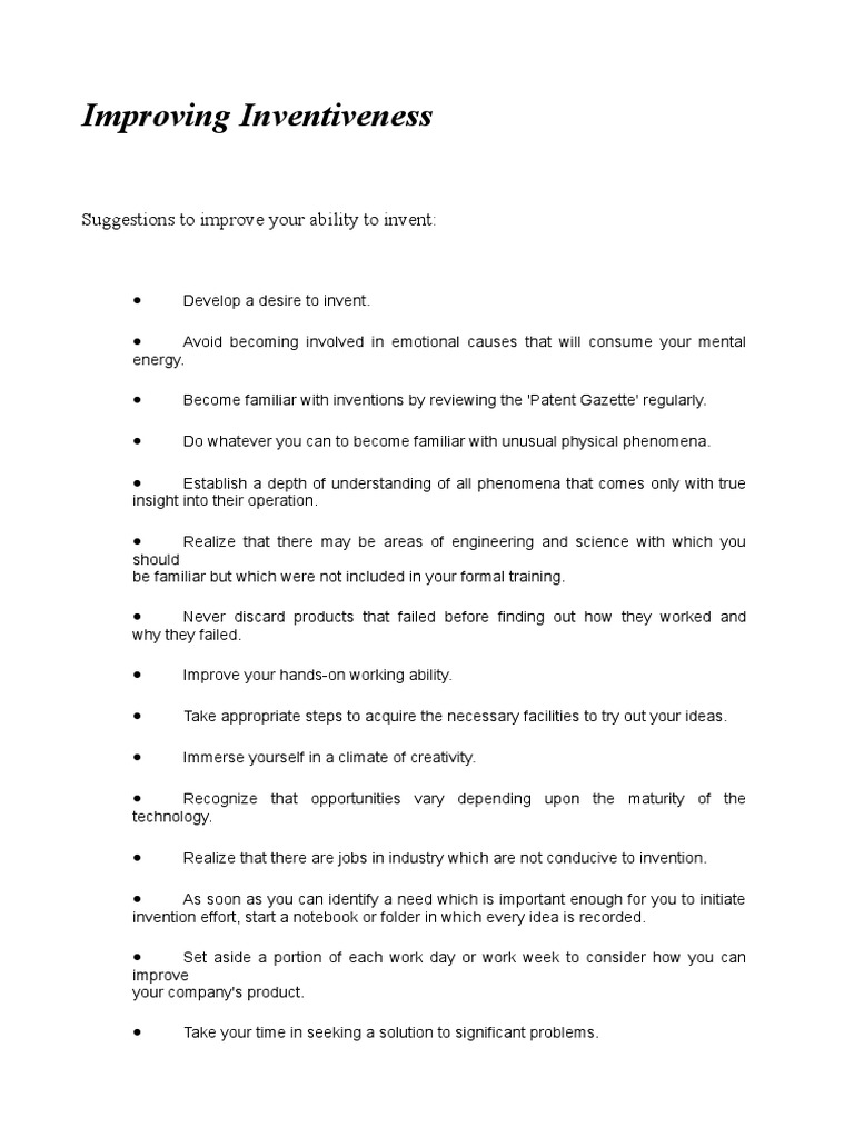 Improving Inventiveness: Suggestions To Improve Your Ability To Invent ...