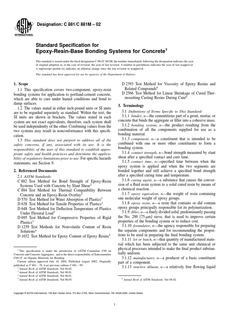 Astm C 881 PDF | Epoxy | Concrete