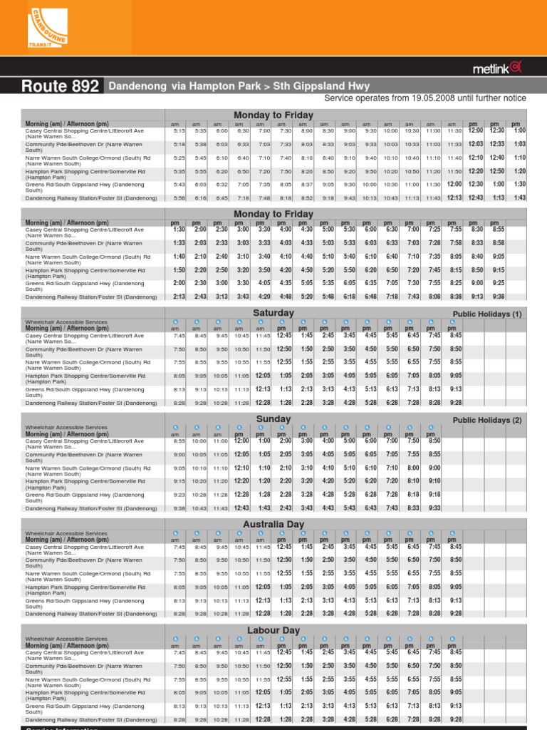 Route 892: Dandenong Via Hampton Park STH Gippsland Hwy | PDF | Public ...