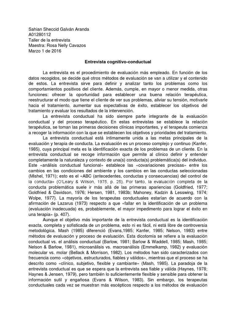 Entrevista Cognitivo-Conductual Efectiva | PDF | Toma de decisiones ...