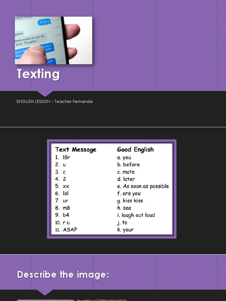 Texting: ENGLISH LESSON - Teacher Fernanda | PDF