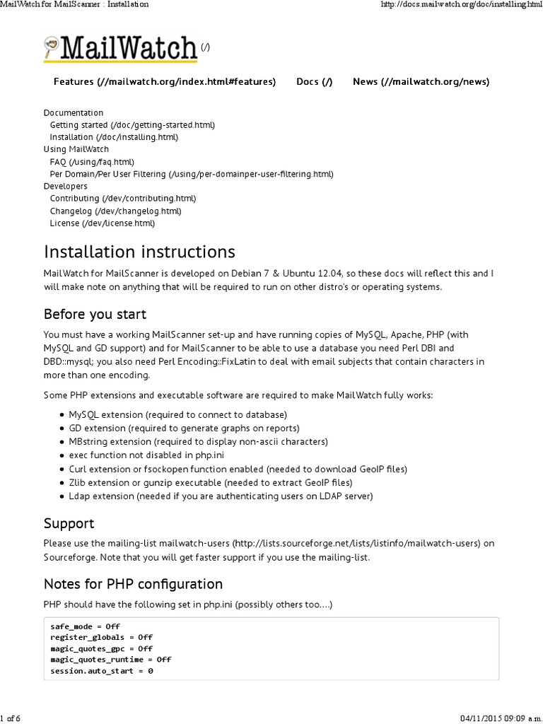 MailWatch For MailScanner - Installation | PDF | My Sql | Superuser