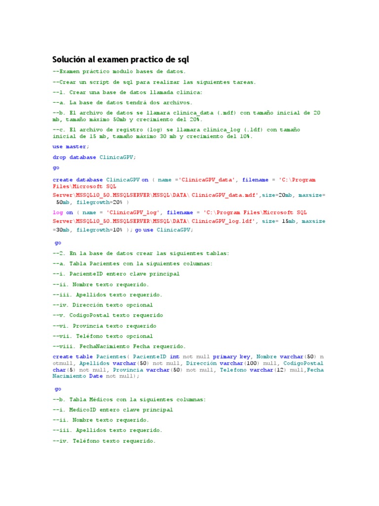 Solución Al Examen Practico de SQL | PDF | SQL | Modelado científico