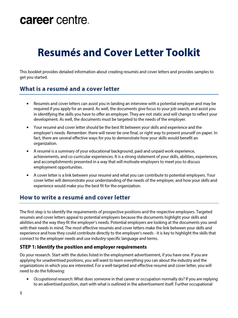 CareerCentre Resume and Cover Letter Toolkit - UofT | Download Free PDF ...