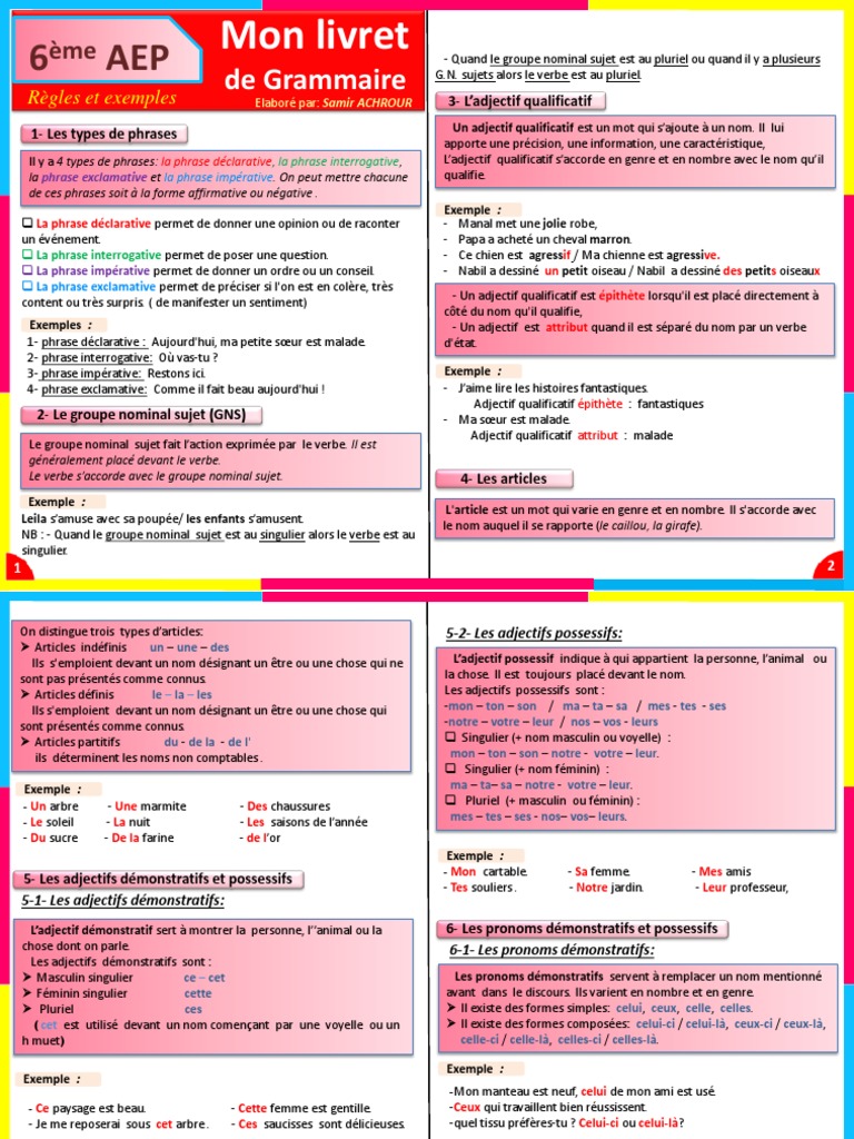 Livret de Grammaire | PDF | Phrase | Nombre grammatical