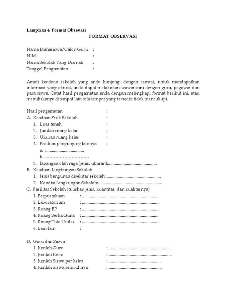Lampiran 4 Format Observasi | PDF