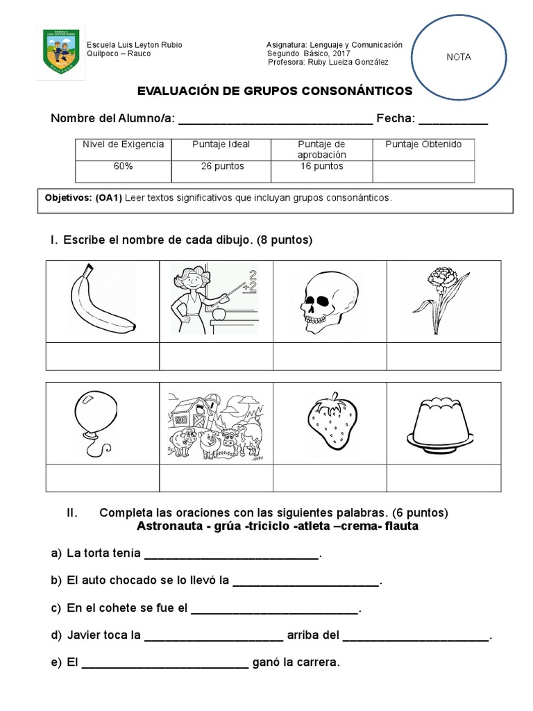 Evaluación de Grupos Consonanticos | PDF