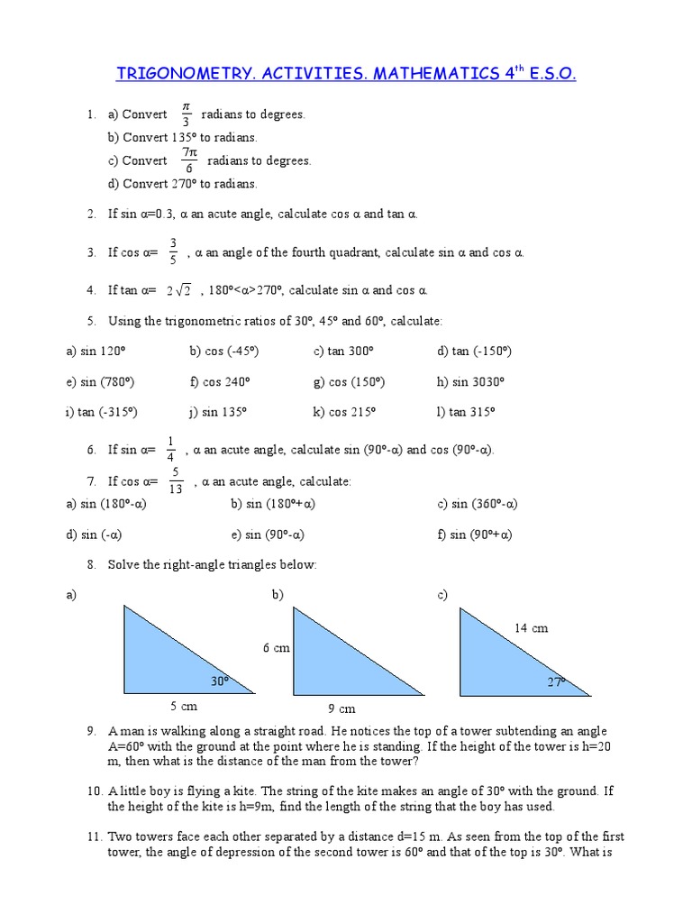Trigonometry. Activities PDF | PDF | Sine | Trigonometric Functions