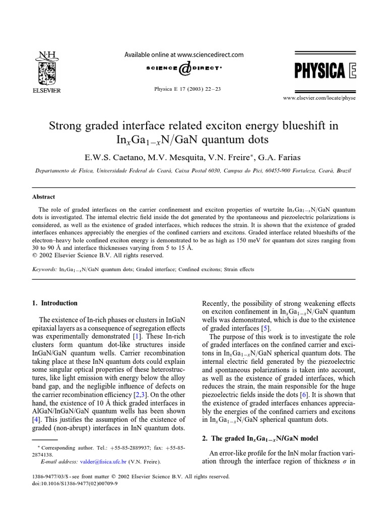 Strong Graded Interface Related Exciton Energy Blueshift in in Ga N Gan ...