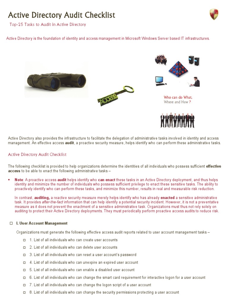 Active Directory Audit Checklist | Download Free PDF | Active Directory ...