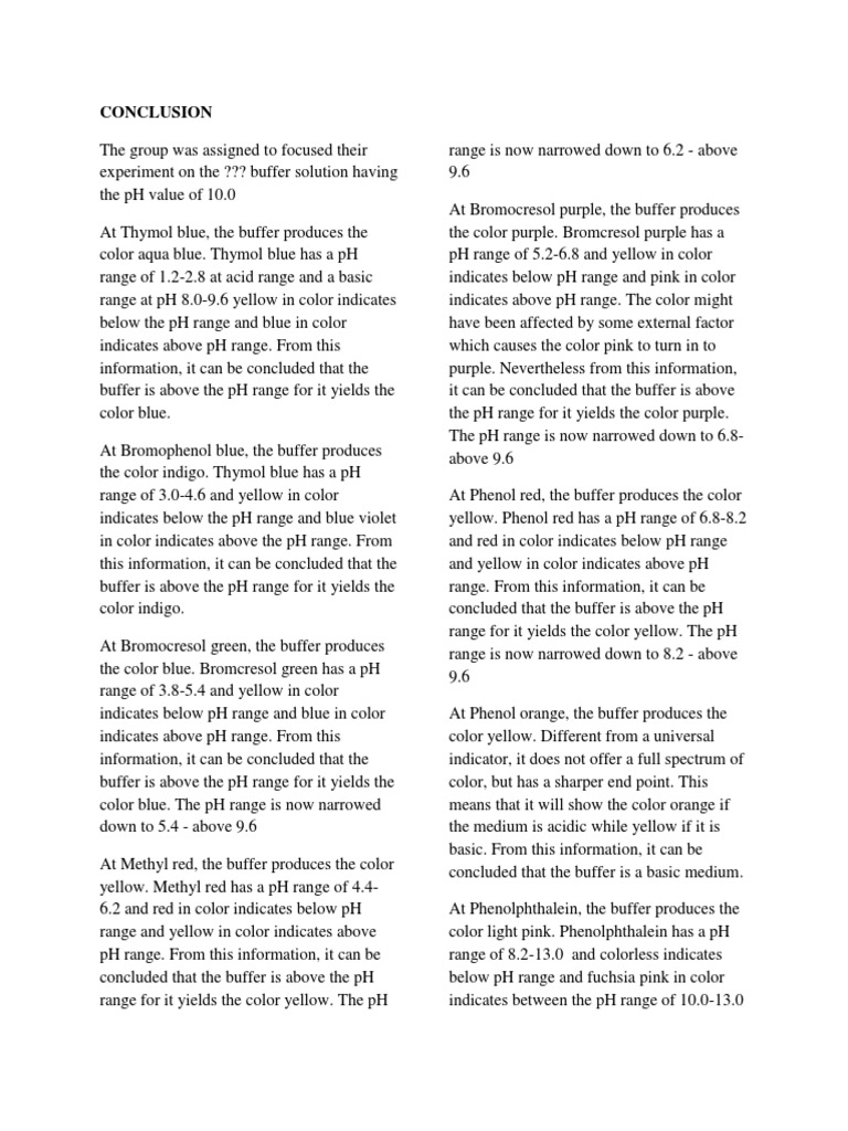 Conclusion Biochem | PDF | Buffer Solution | Ph