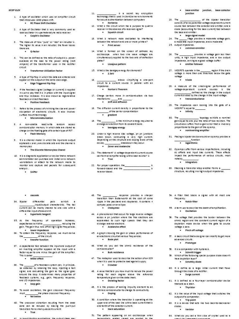 Iecep-Elex MCQ | PDF | Amplifier | Field Effect Transistor