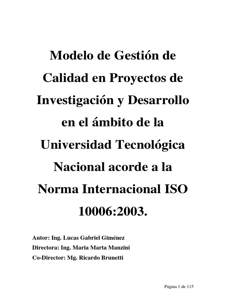 Modelo de Gestion de Calidad de Proyectos ISO 10006 | PDF | Gestión de la calidad ...