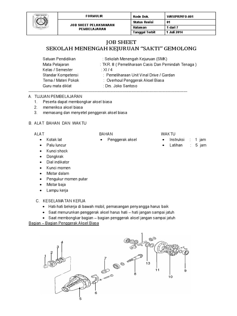 JOB SHEET Overhaul Gardan | PDF