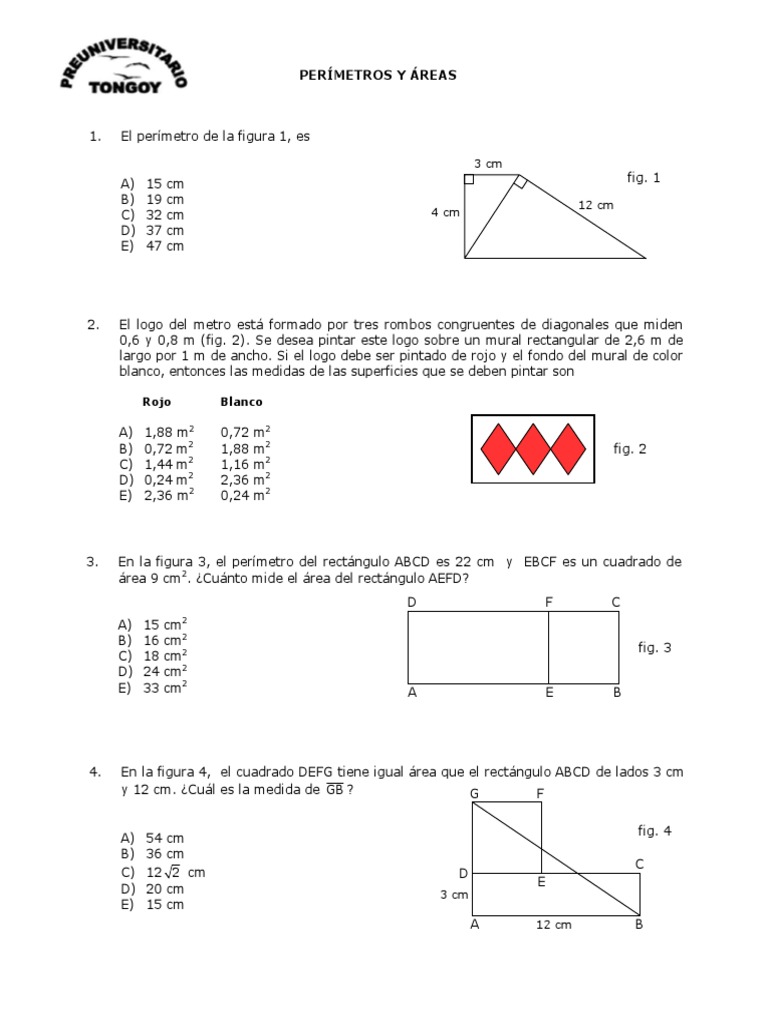 Perímetros y Áreas en Geometría | PDF | Triángulo | Rectángulo