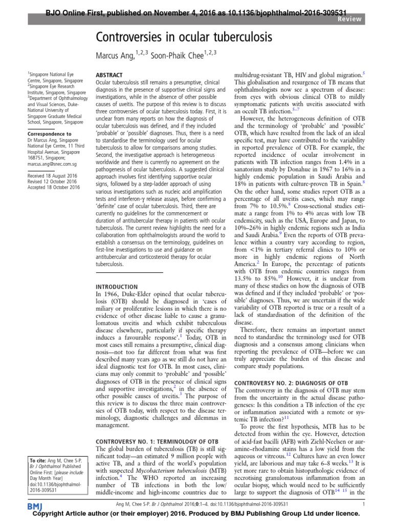 Controversies in Ocular Tuberculosis: Marcus Ang, Soon-Phaik Chee | PDF ...