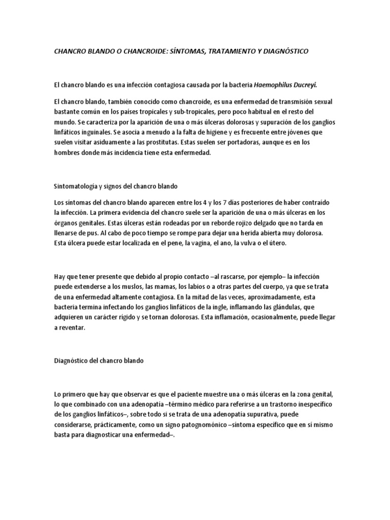 Chancro Blando: Síntomas y Tratamiento | PDF | Infección transmitida ...