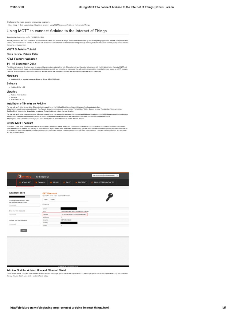 Using MQTT To Connect Arduino To The Internet of Things - Chris Larson | PDF | Password ...