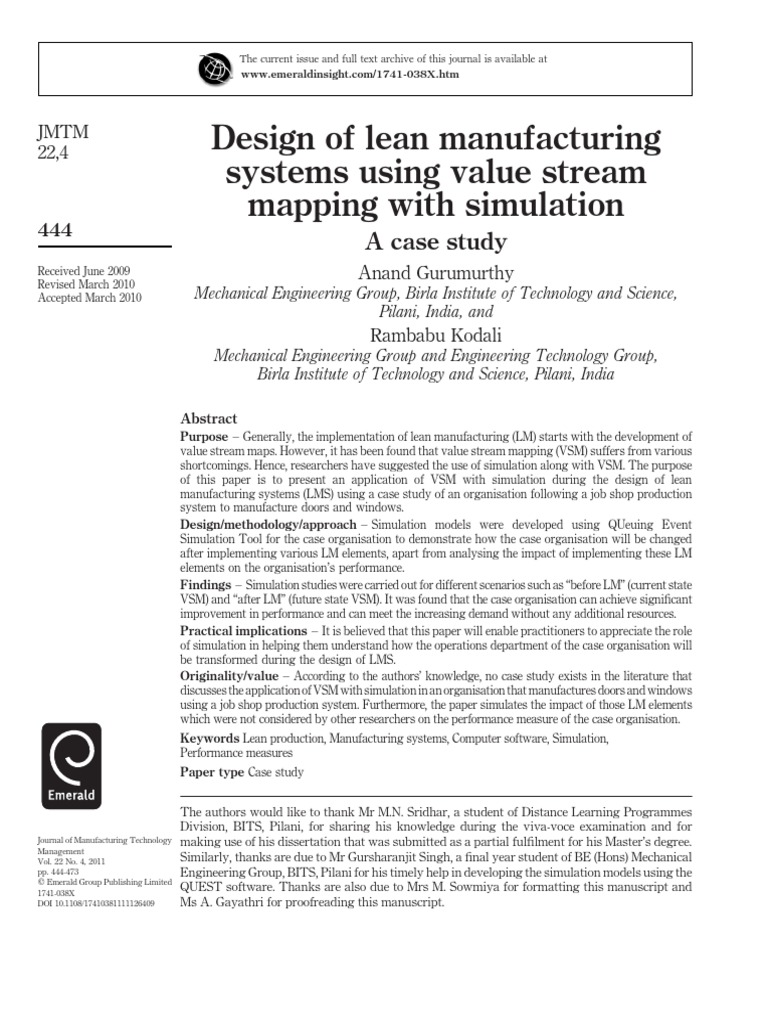2011 Design of Lean Manufacturing Systems Using Value Stream Mapping ...