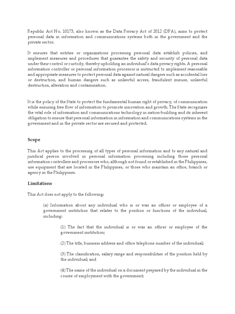 Data Privacy Act of 2012 Overview | PDF | Personally Identifiable ...