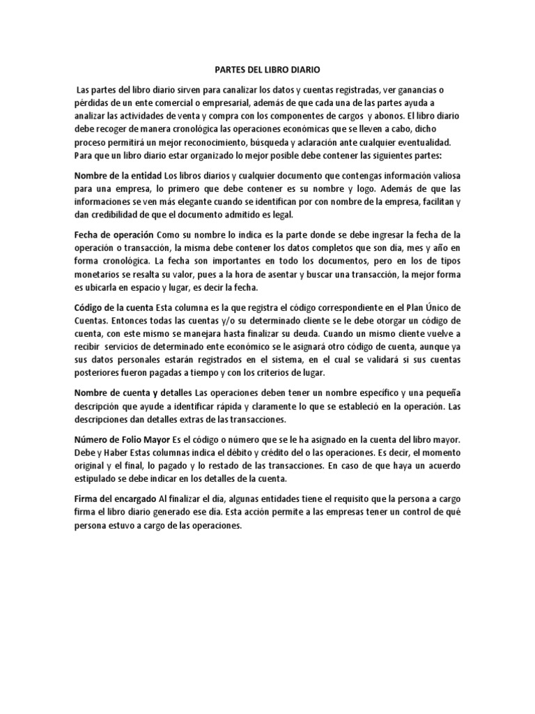 Partes Del Libro Diario | PDF | Libros | Business