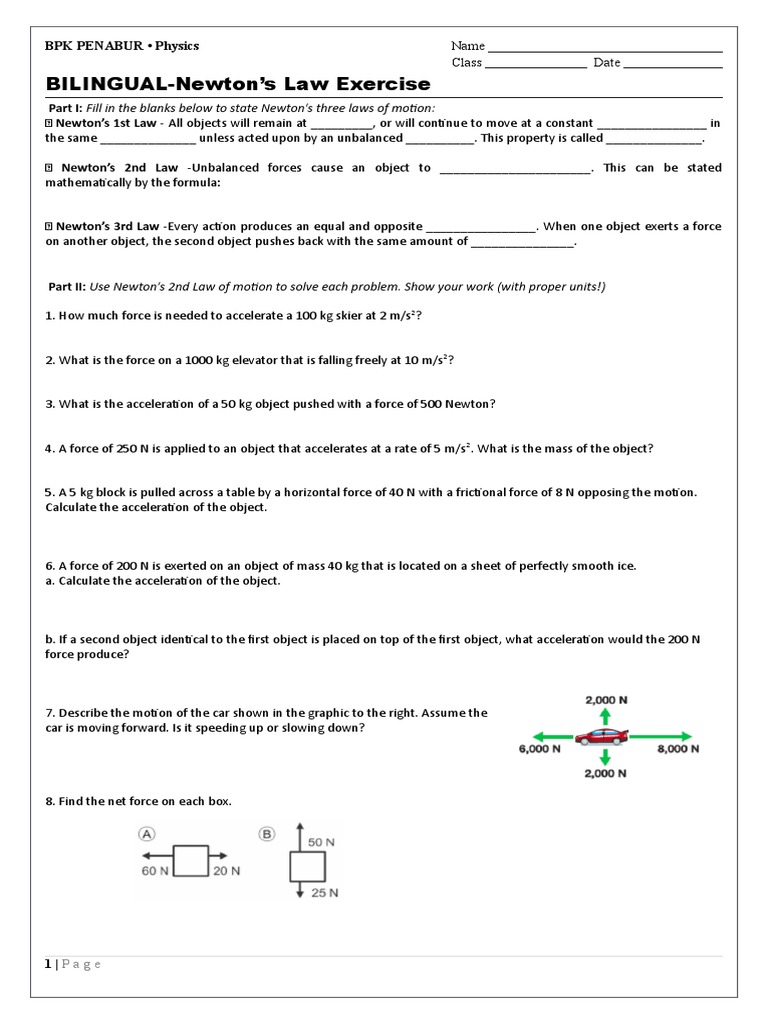 Newton's Law Exercise | PDF | Newton's Laws Of Motion | Force