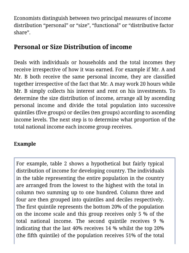 Personal or Size Distribution of Income: Example | PDF | Household ...
