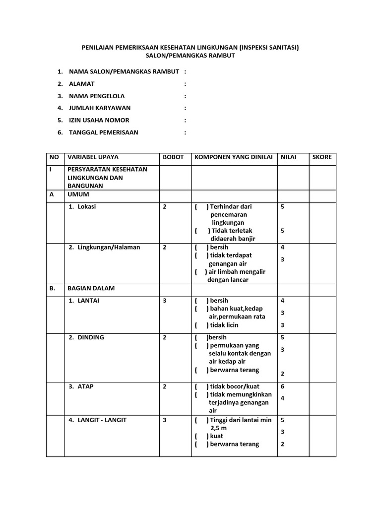 Form Inspeksi Salon | PDF