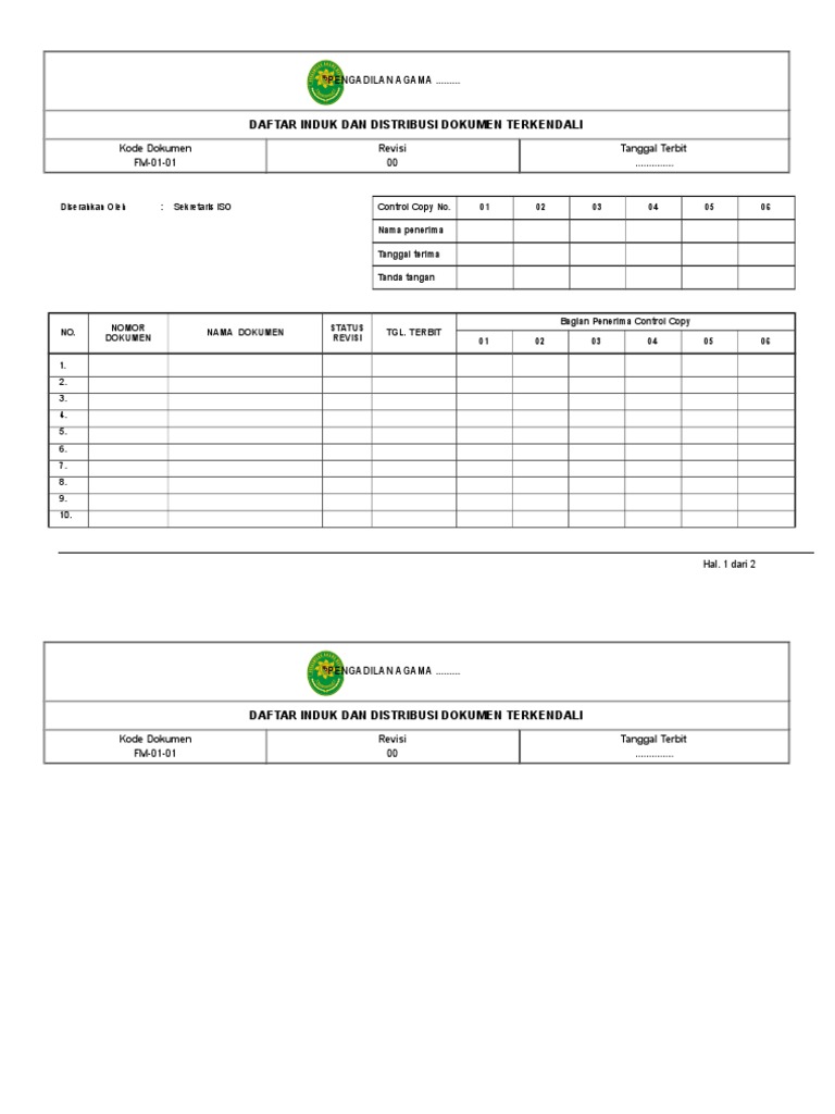 01 Daftar Induk Dan Distribusi Dokumen Terkendali | PDF