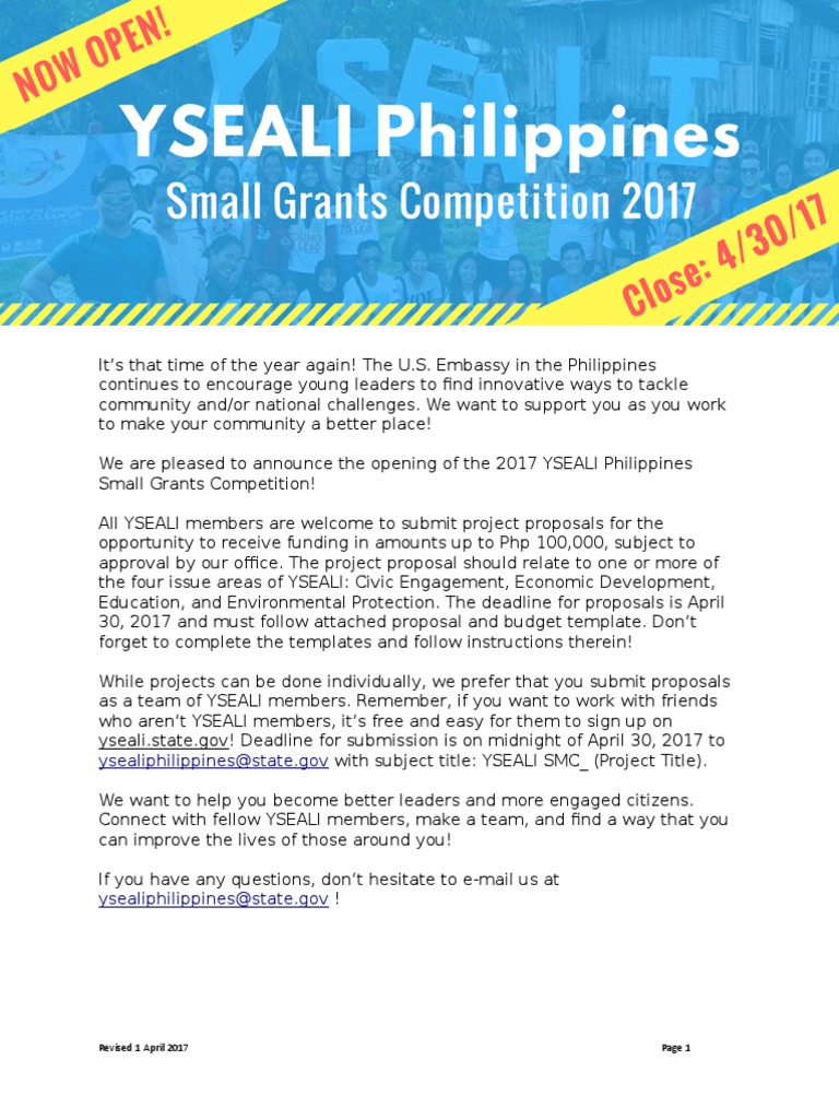 Proposal Template - YSEALI Philippines Small Grants Competition 2017 ...
