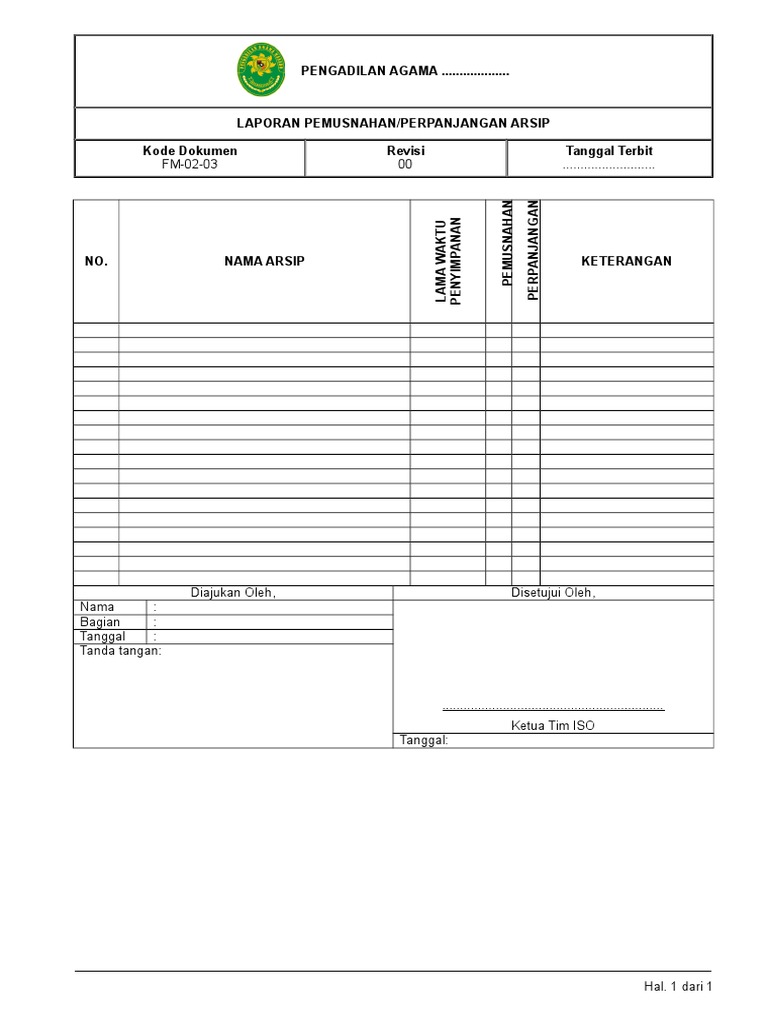 03 Laporan Pemusnahan Dan Perpanjangan Arsip | PDF