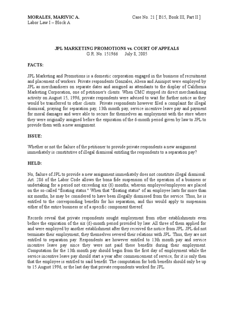 Morales, Marivic A. Case No. 21 (B15, Book Iii, Part Ii) | PDF | Jet ...